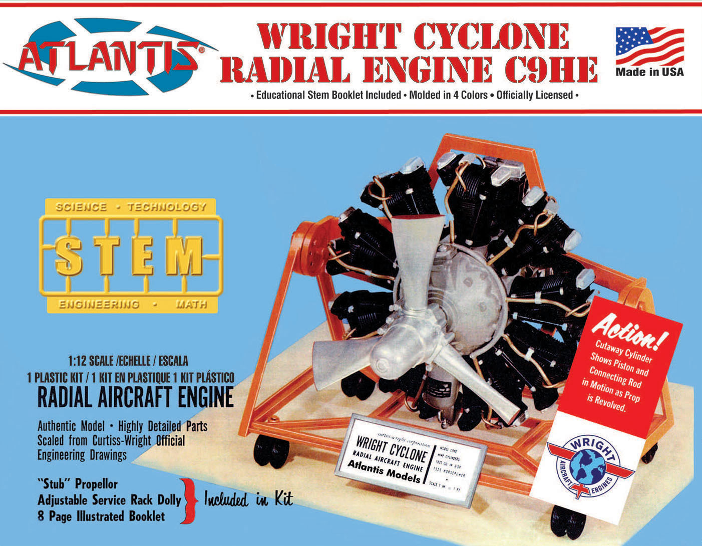 Atlantis 1/12 Wright Cyclone 9 Radial Engine STEM Plastic Model Kit